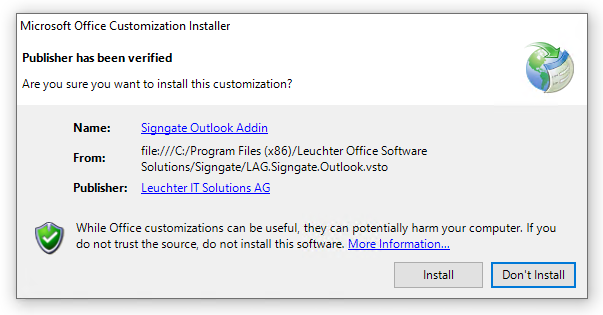 Signgate Outlook Add-in Installation (optional) | Signgate Dokumentation
